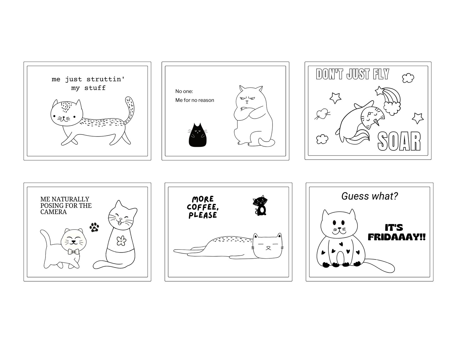 Cat Memes Coloring Pages for Girls and Boys, 12 Printable Color Sheets ...
