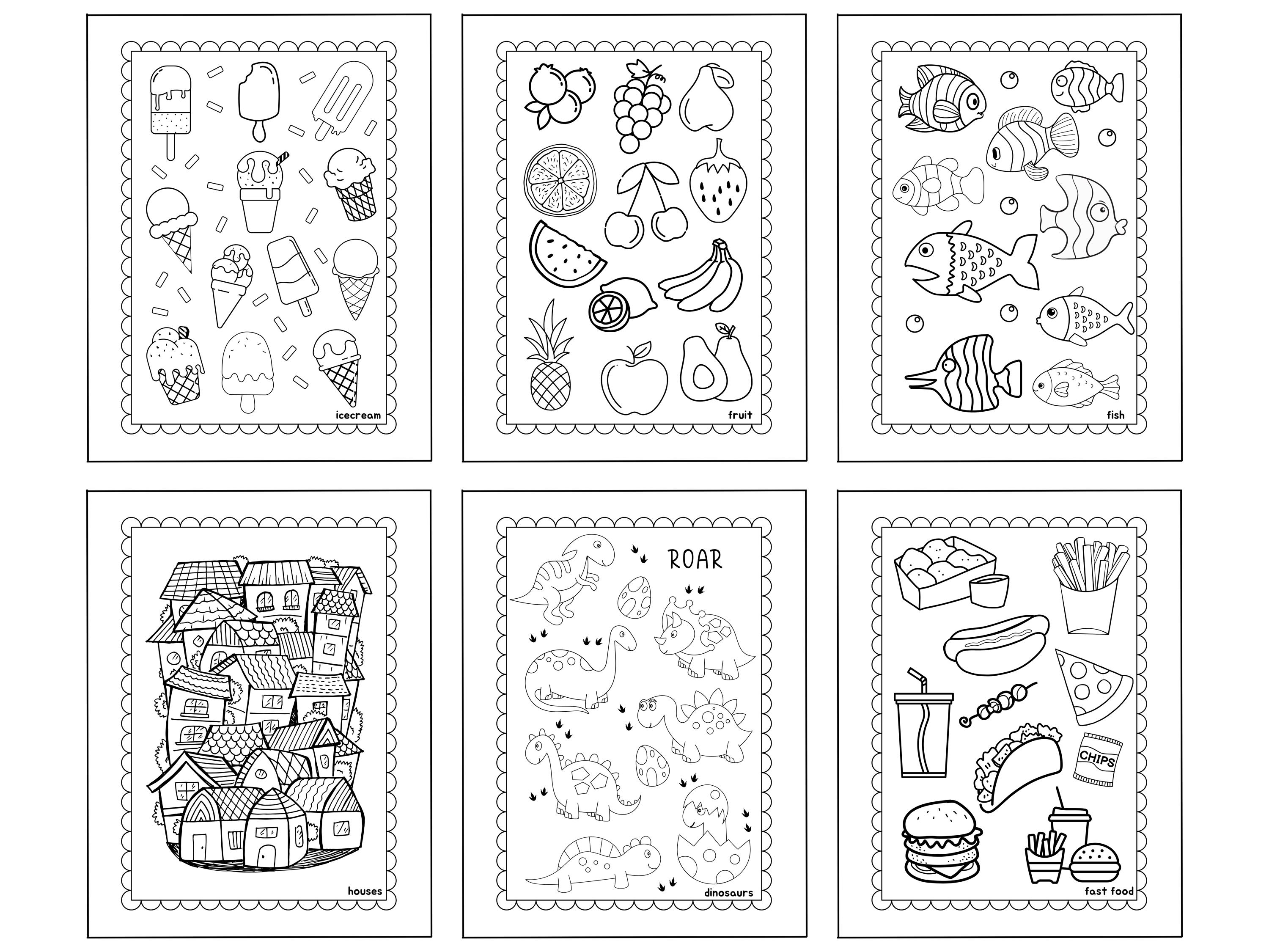 18 Cute Doodles Coloring Pages Collection With Icecream, Fruit, Fish ...