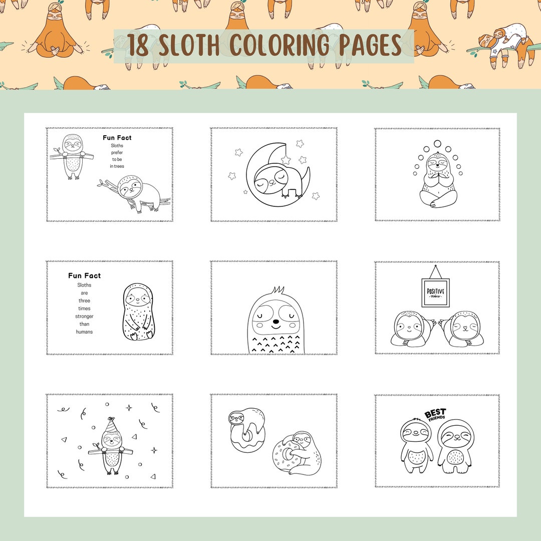 Sloth Coloring Pages for Girls and Boys, 18 Cute Printable Color Sheets ...