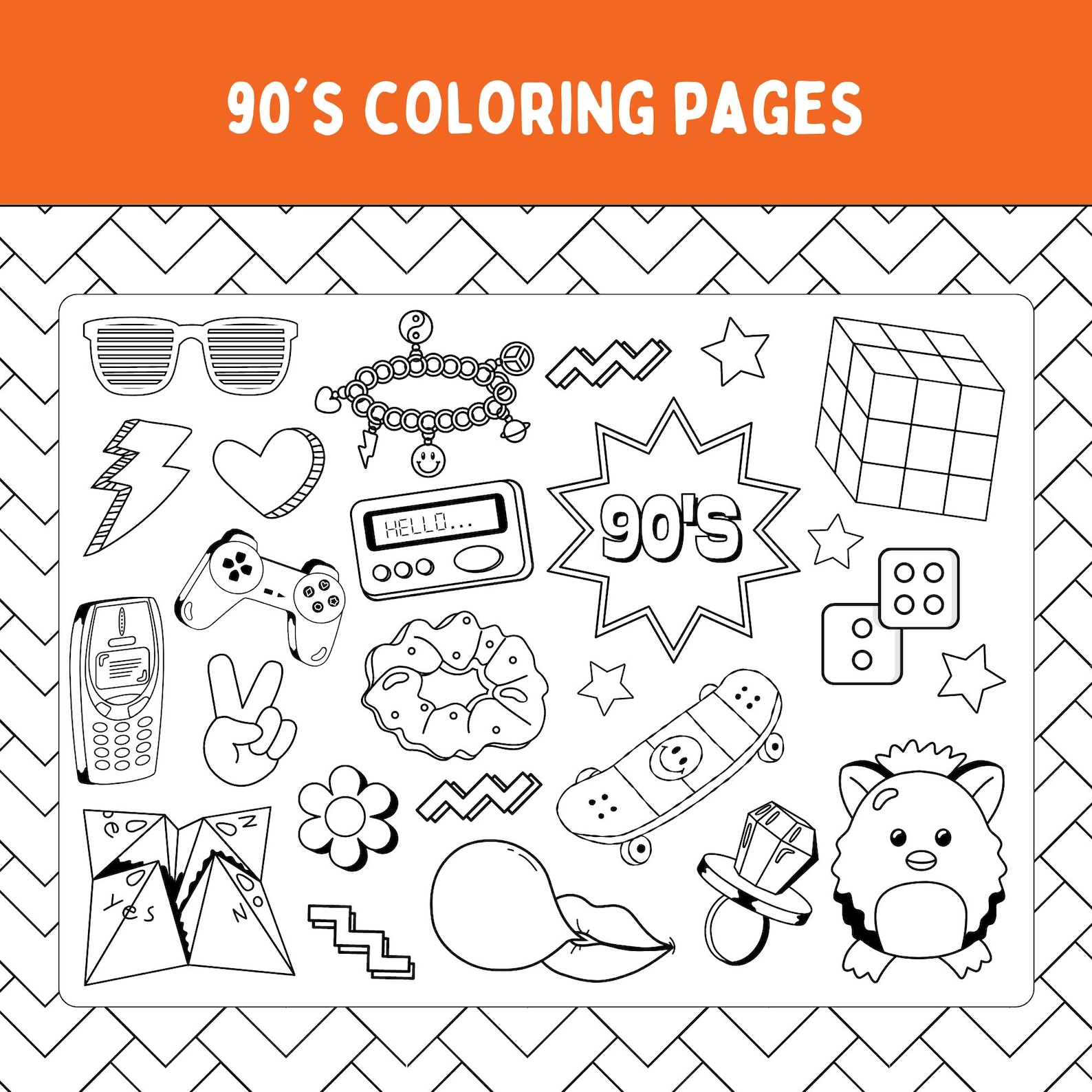 90s Retro Coloring Pages: Funny Doodle Art (PDF Download) - Etsy