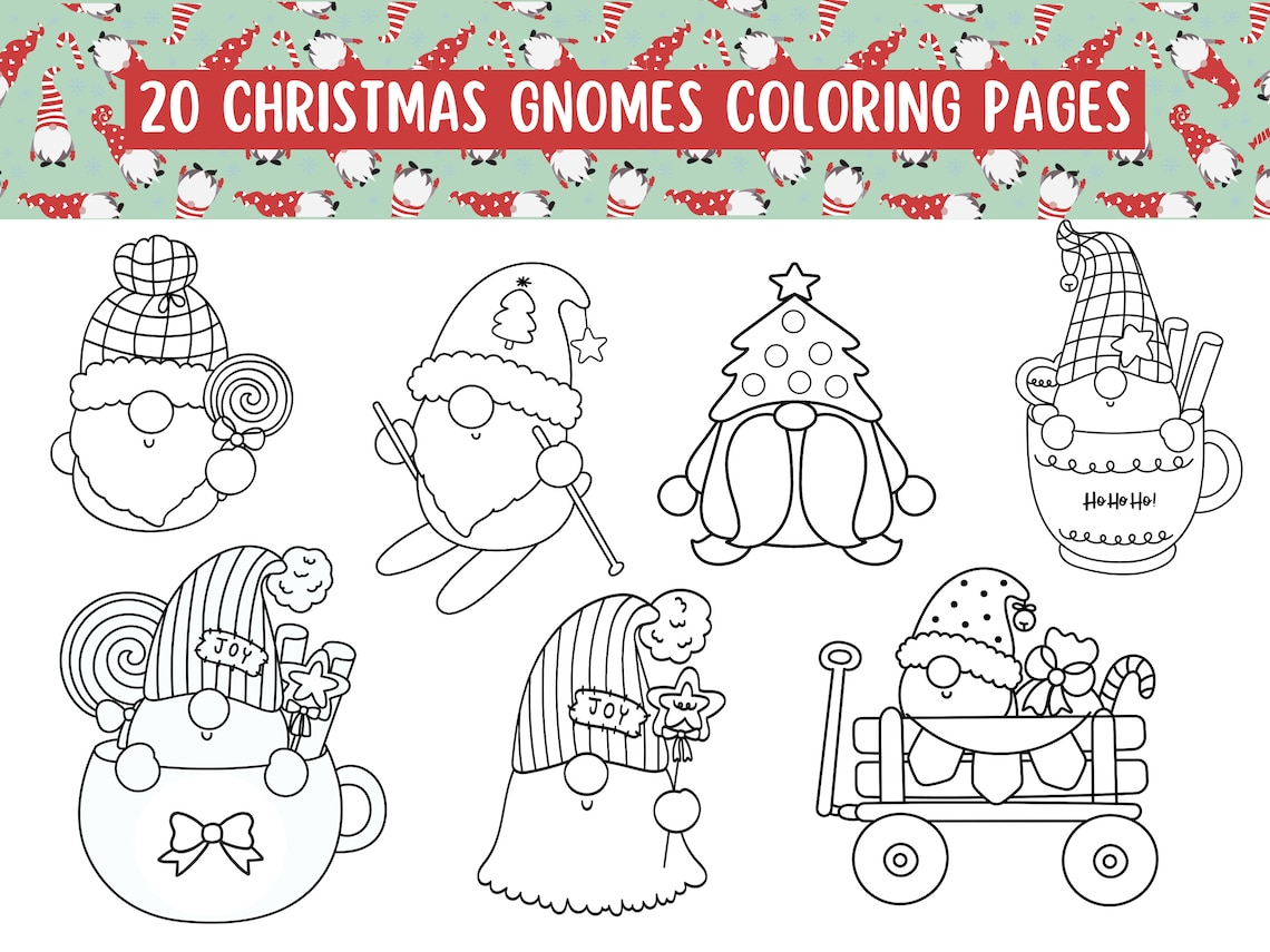 Christmas Gnomes Coloring Pages, 20 Printable Color Sheets, Cute ...