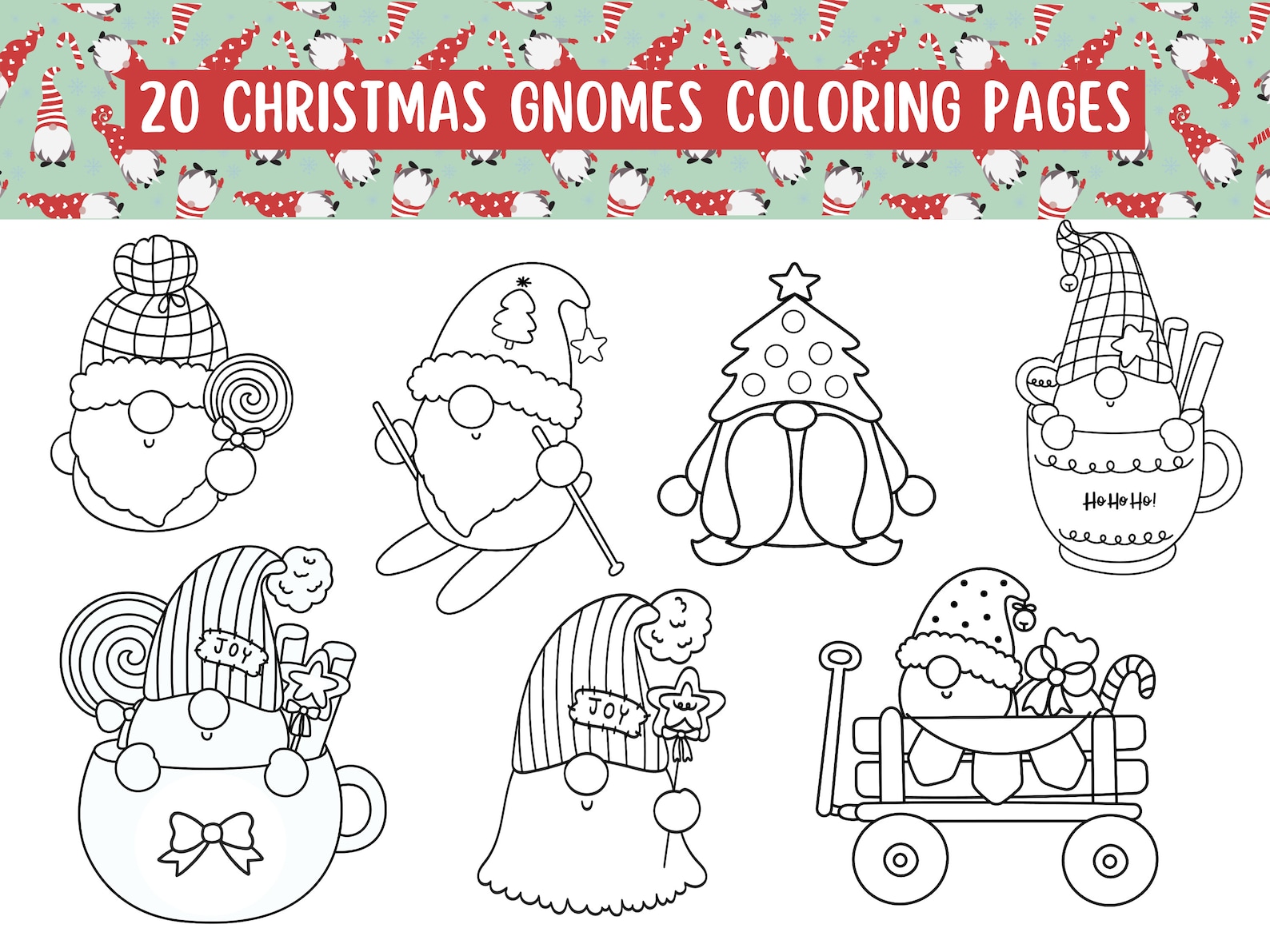 Christmas Gnomes Coloring Pages, 20 Printable Color Sheets, Cute ...