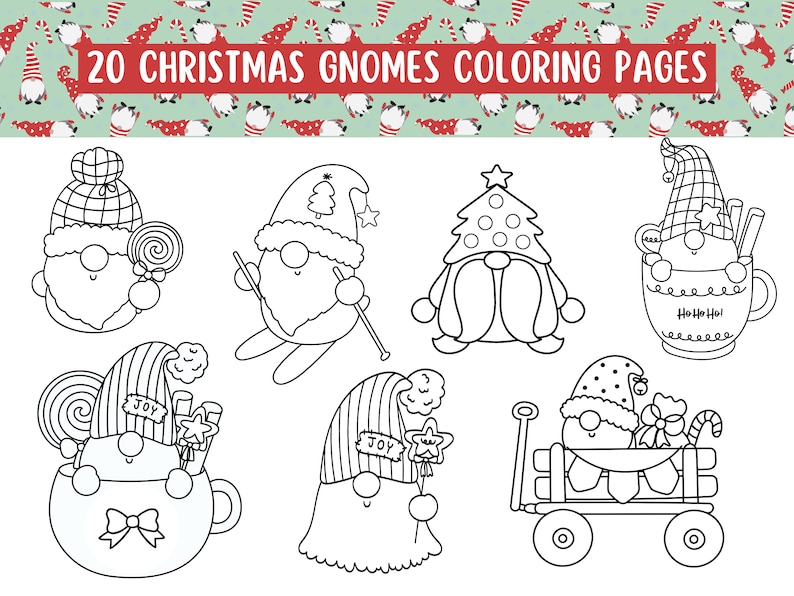 Christmas Gnomes Coloring Pages, 20 Printable Color Sheets, Cute ...