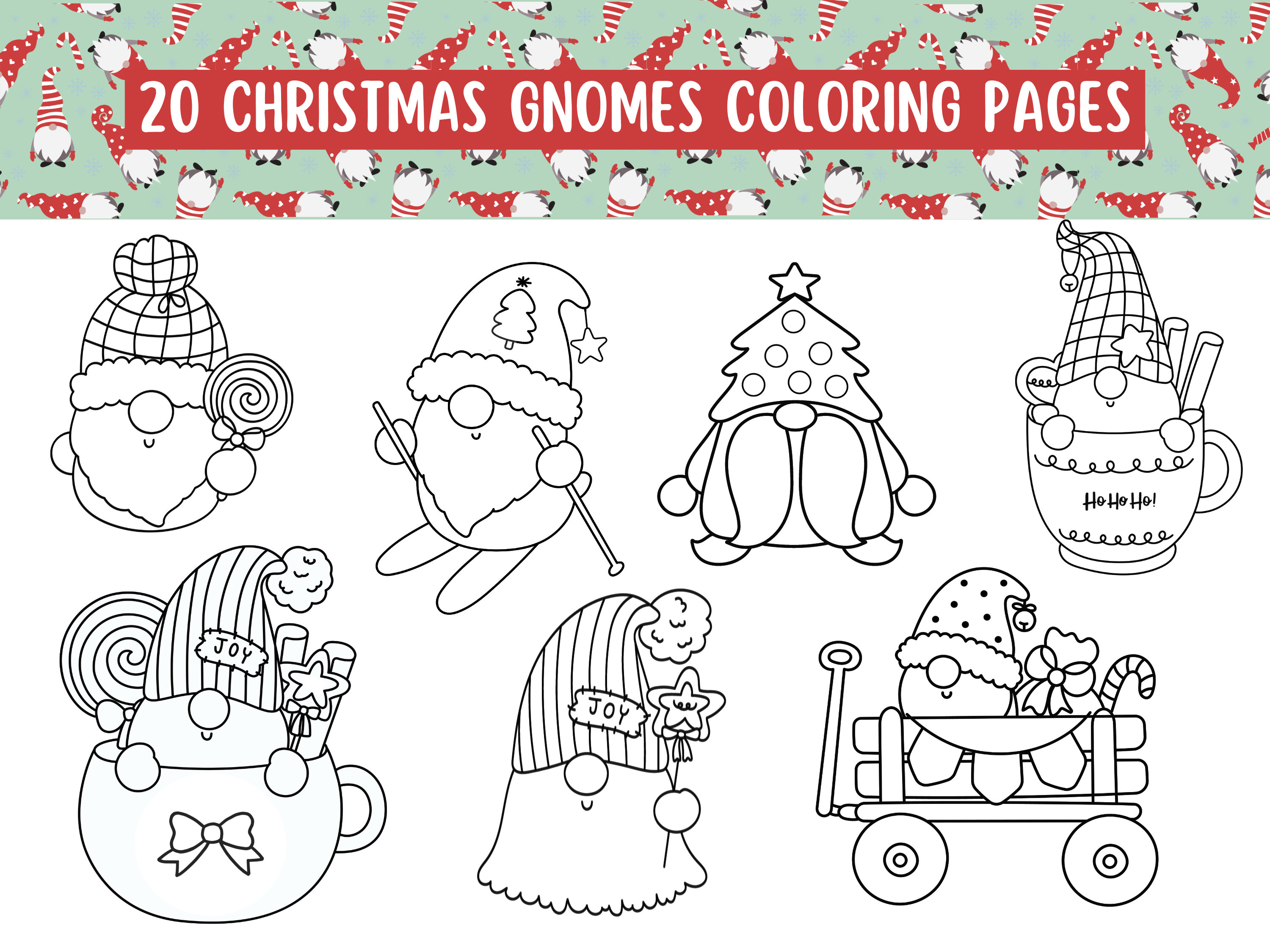 Christmas Gnomes Coloring Pages, 20 Printable Color Sheets, Cute ...