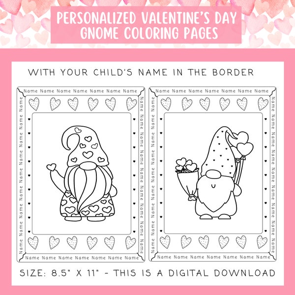 Valentine's Day Gnome Coloring Pages for Girls and Boys, 12 Printable ...