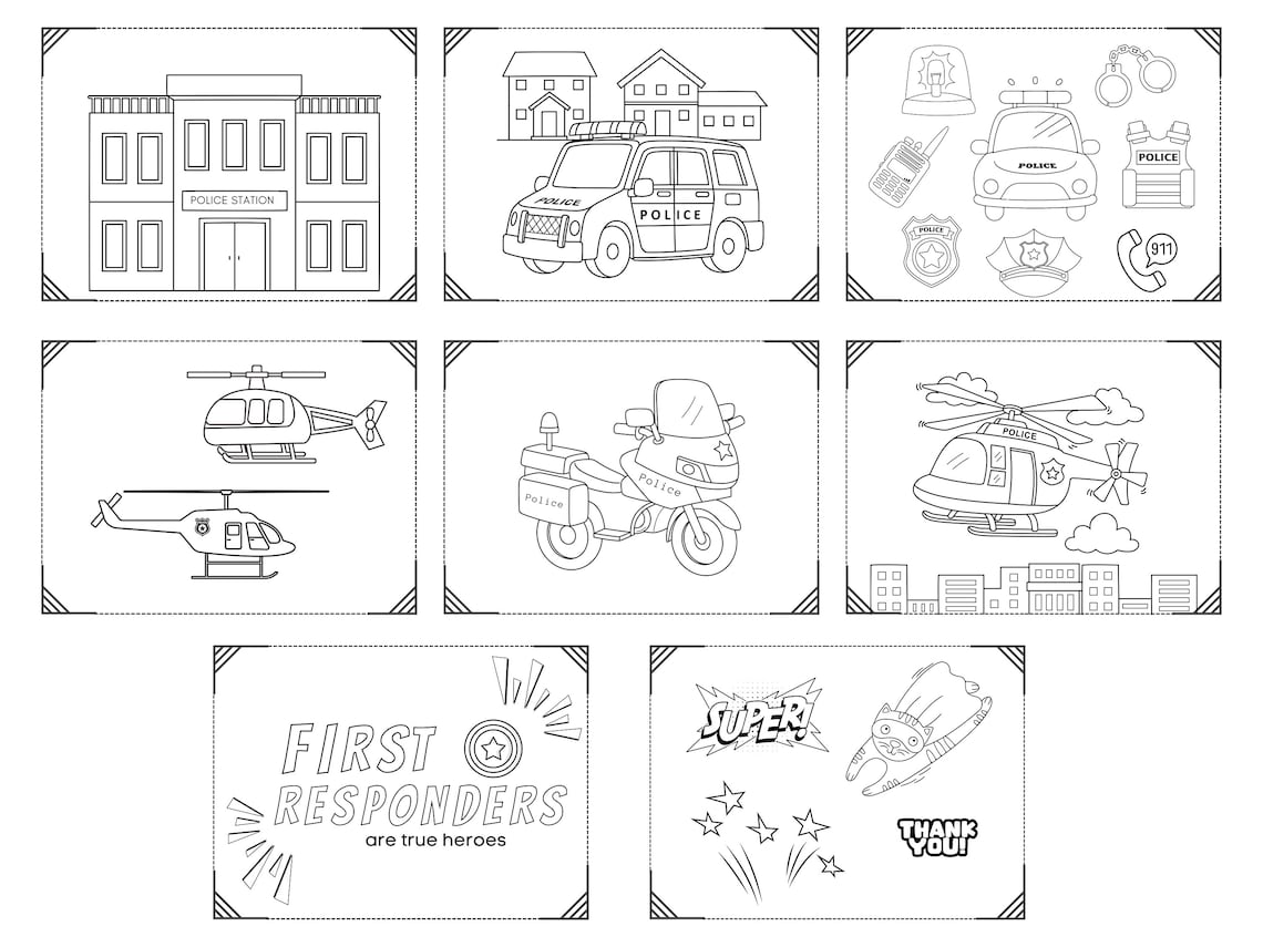 First Responder Coloring Pages Set, Police Car, Ambulance, Fire Truck ...