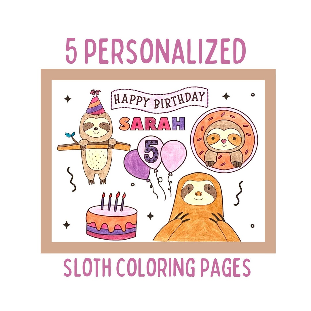 Personalized Sloth Coloring Pages for Sloth-themed Birthday - Etsy