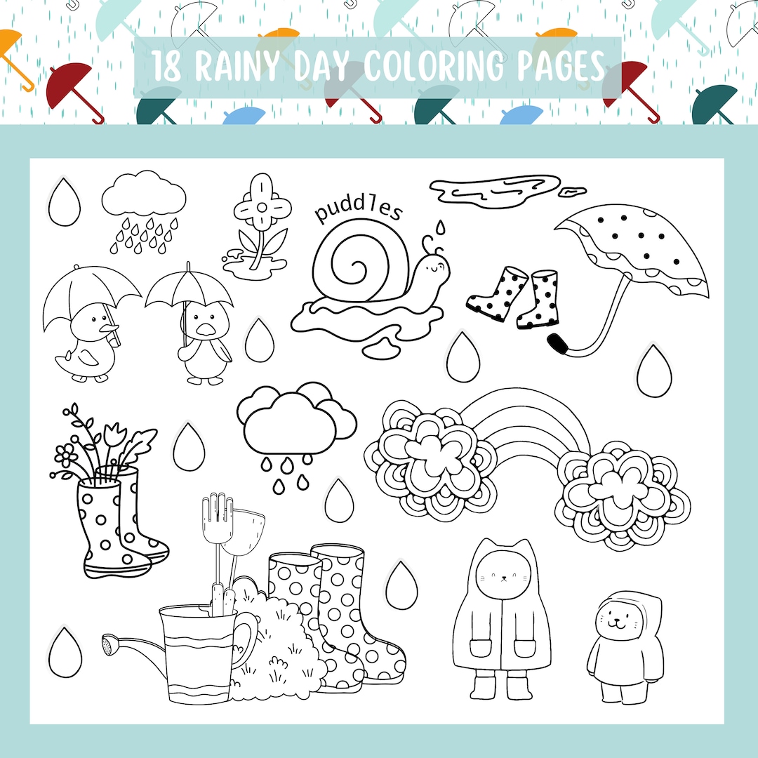 Rainy Day Coloring Pages for Girls and Boys, 18 Cute Printable Color ...