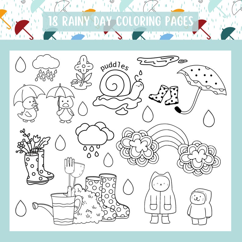 Rainy Day Coloring Pages for Girls and Boys, 18 Cute Printable Color ...