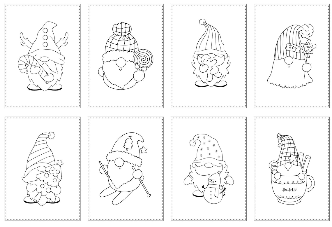 Christmas Gnomes Coloring Pages, 20 Printable Color Sheets, Cute ...
