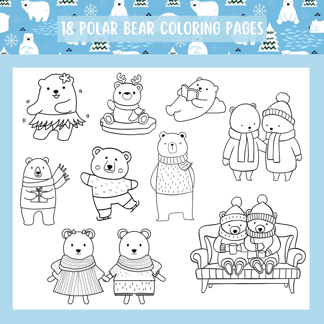 Polar Bear Coloring Pages, 18 Cute Printable Color Sheets, Kids ...