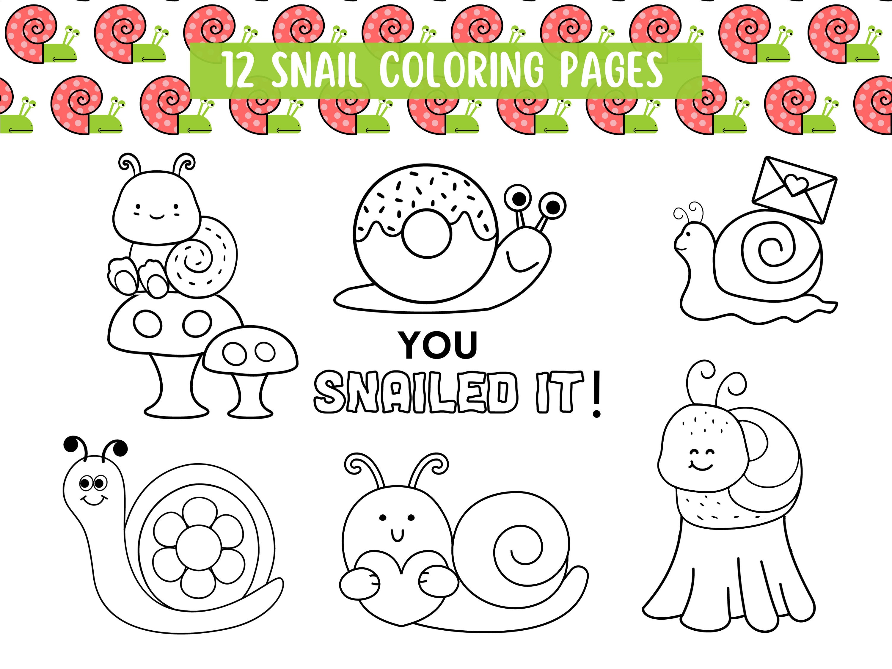 Snail Coloring Pages for Girls and Boys 12 Cute Coloring - Etsy