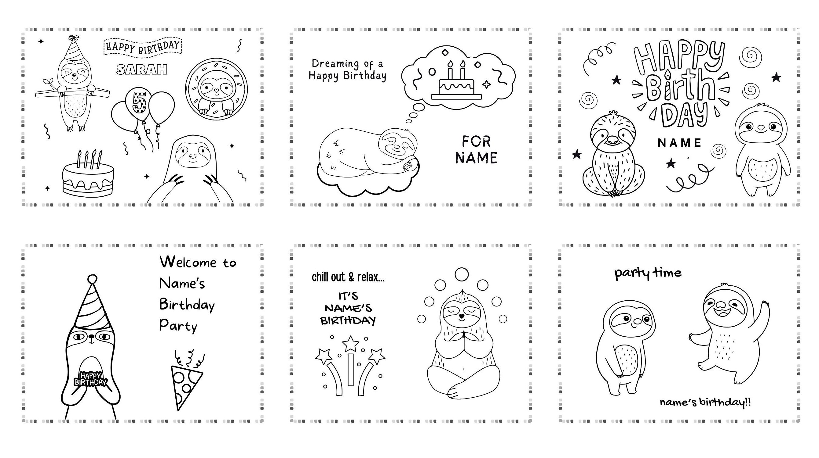 Personalized Sloth Coloring Pages for Sloth-themed Birthday Party ...