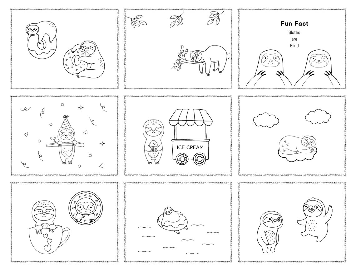 Sloth Coloring Pages for Girls and Boys, 18 Cute Printable Color Sheets ...