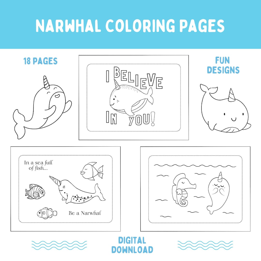 Narwhal Unicorn of the Sea Coloring Pages, 18 Cute Printable Color ...