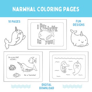 Narwhal Unicorn of the Sea Coloring Pages, 18 Cute Printable Color ...
