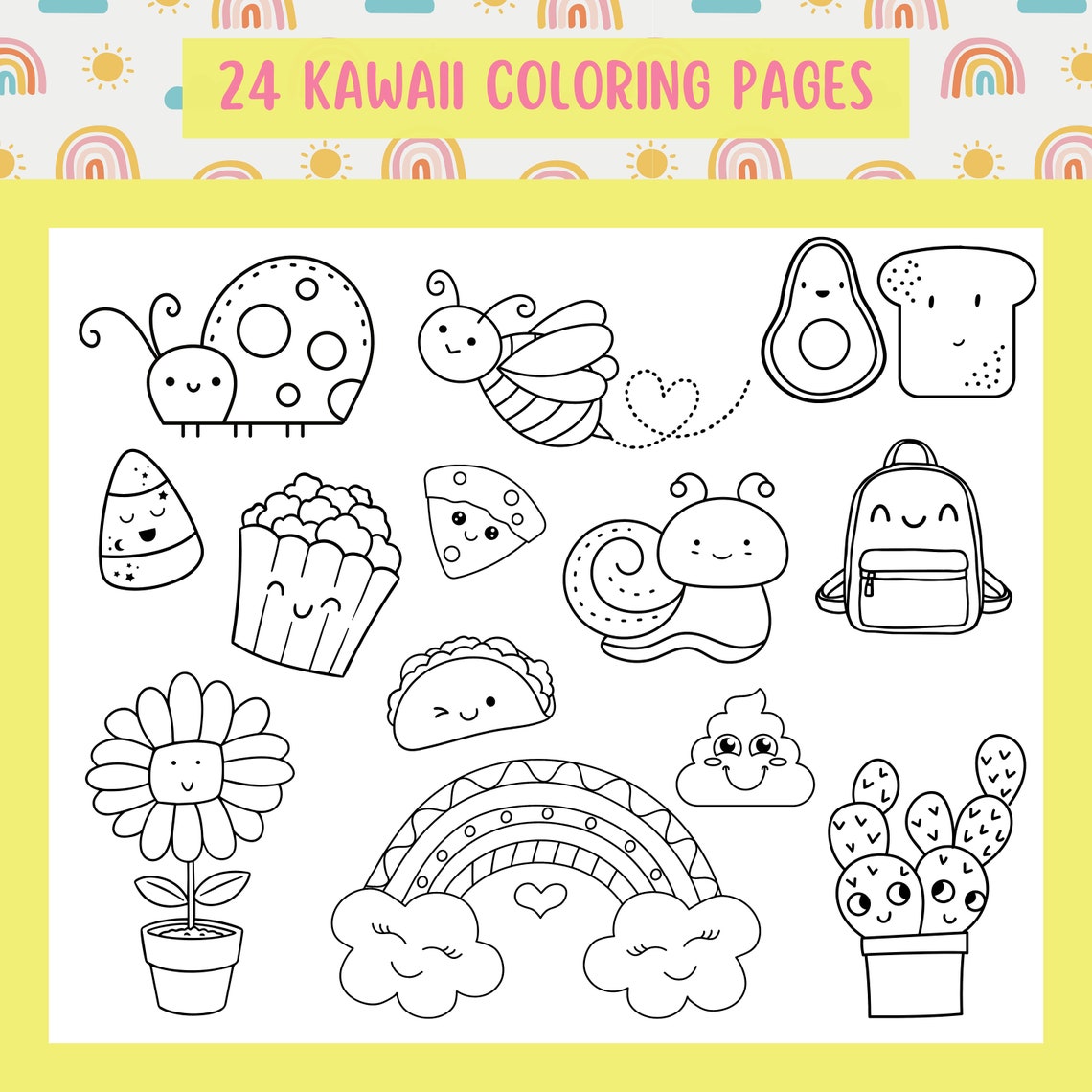 Kawaii Coloring Pages, 24 Cute Printable Sheets, Color Pages for Girls ...