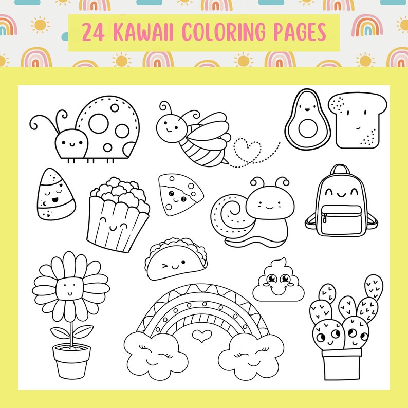 Kawaii Coloring Pages, 24 Cute Printable Sheets, Color Pages for Girls ...