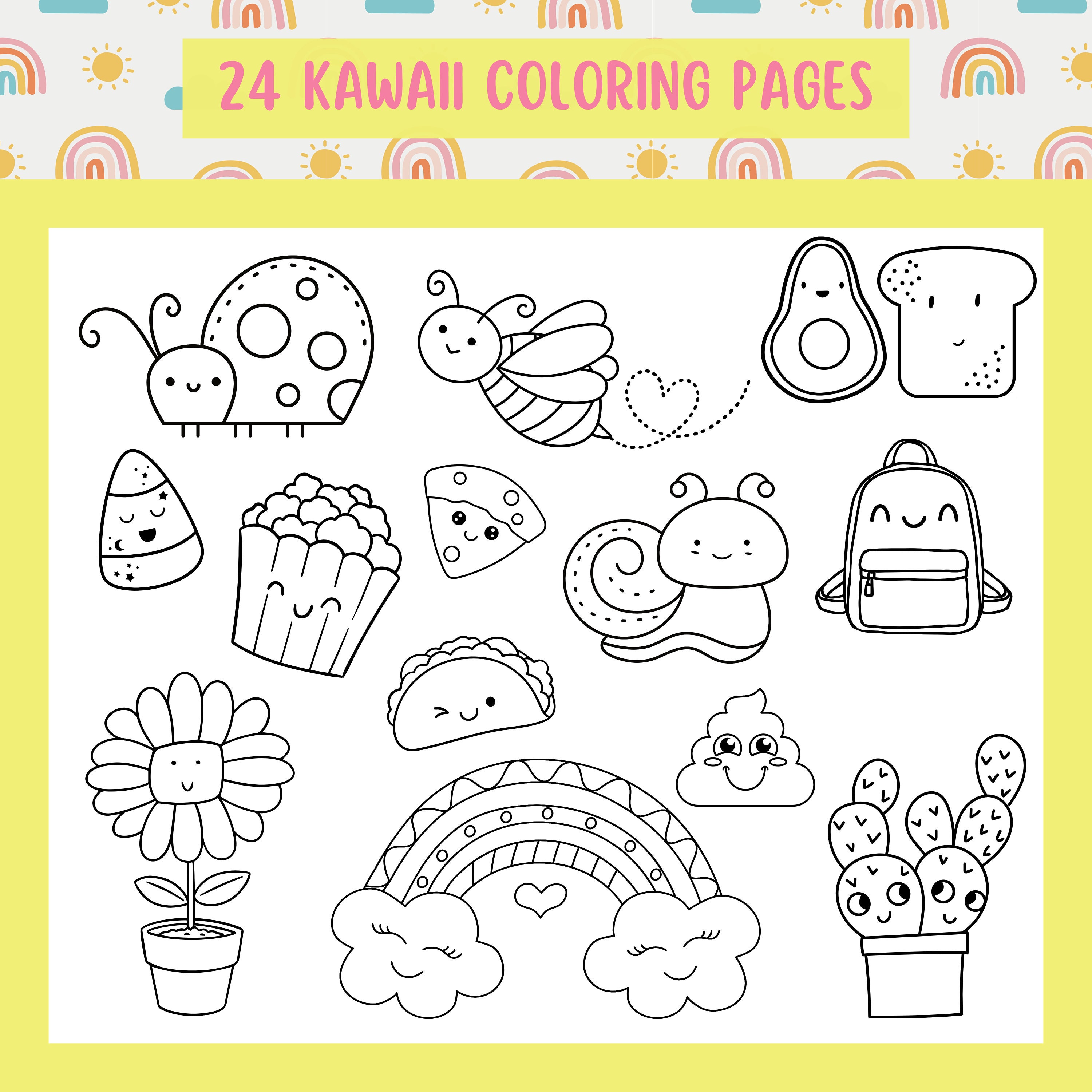 Kawaii Coloring Pages, 24 Cute Printable Sheets, Color Pages for Girls ...