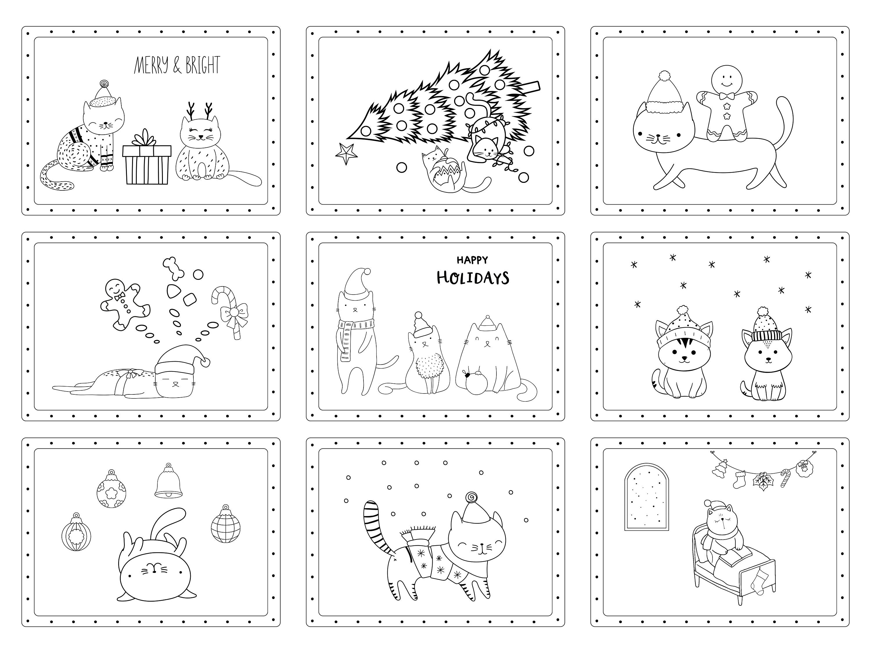 Christmas Cats Coloring Pages for Girls and Boys, 18 Printable Color ...
