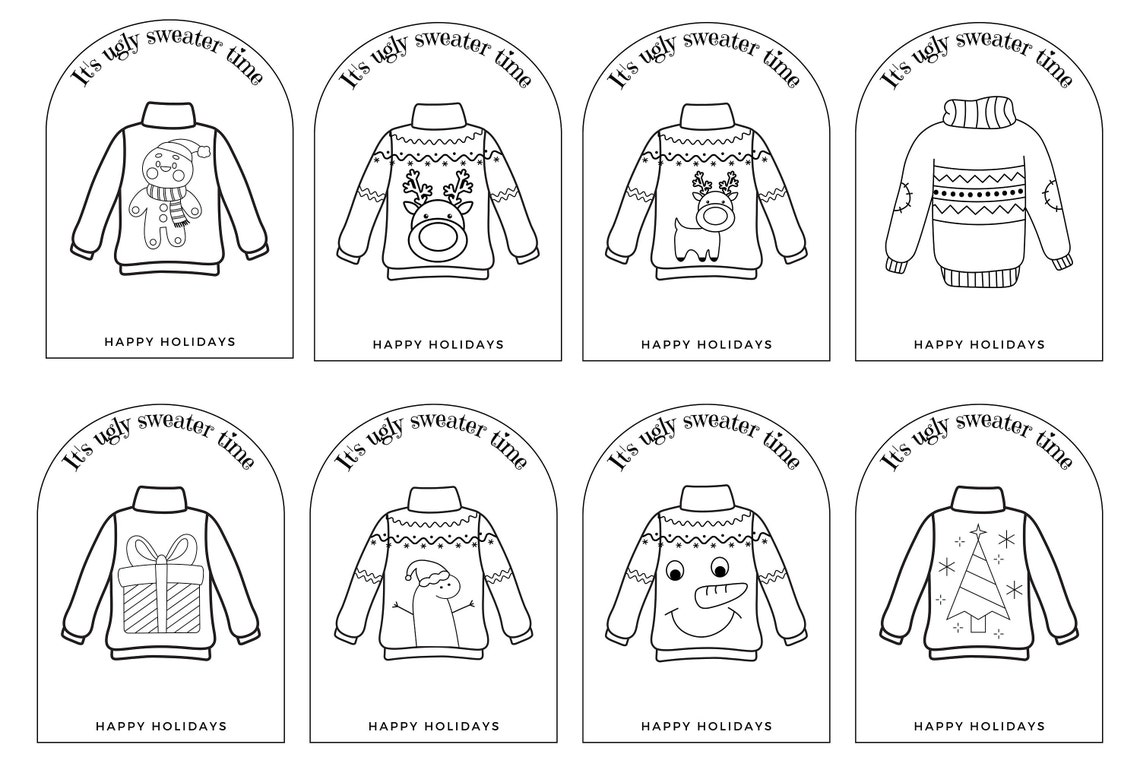 Ugly Sweater Christmas Colouring Sheets, 24 Cute Coloring Pages for ...