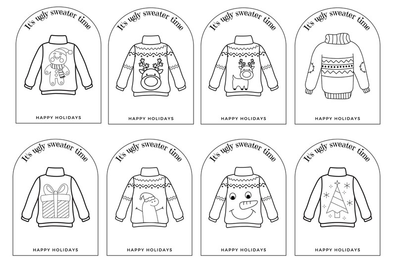 Ugly Sweater Christmas Colouring Sheets, 24 Cute Coloring Pages for ...