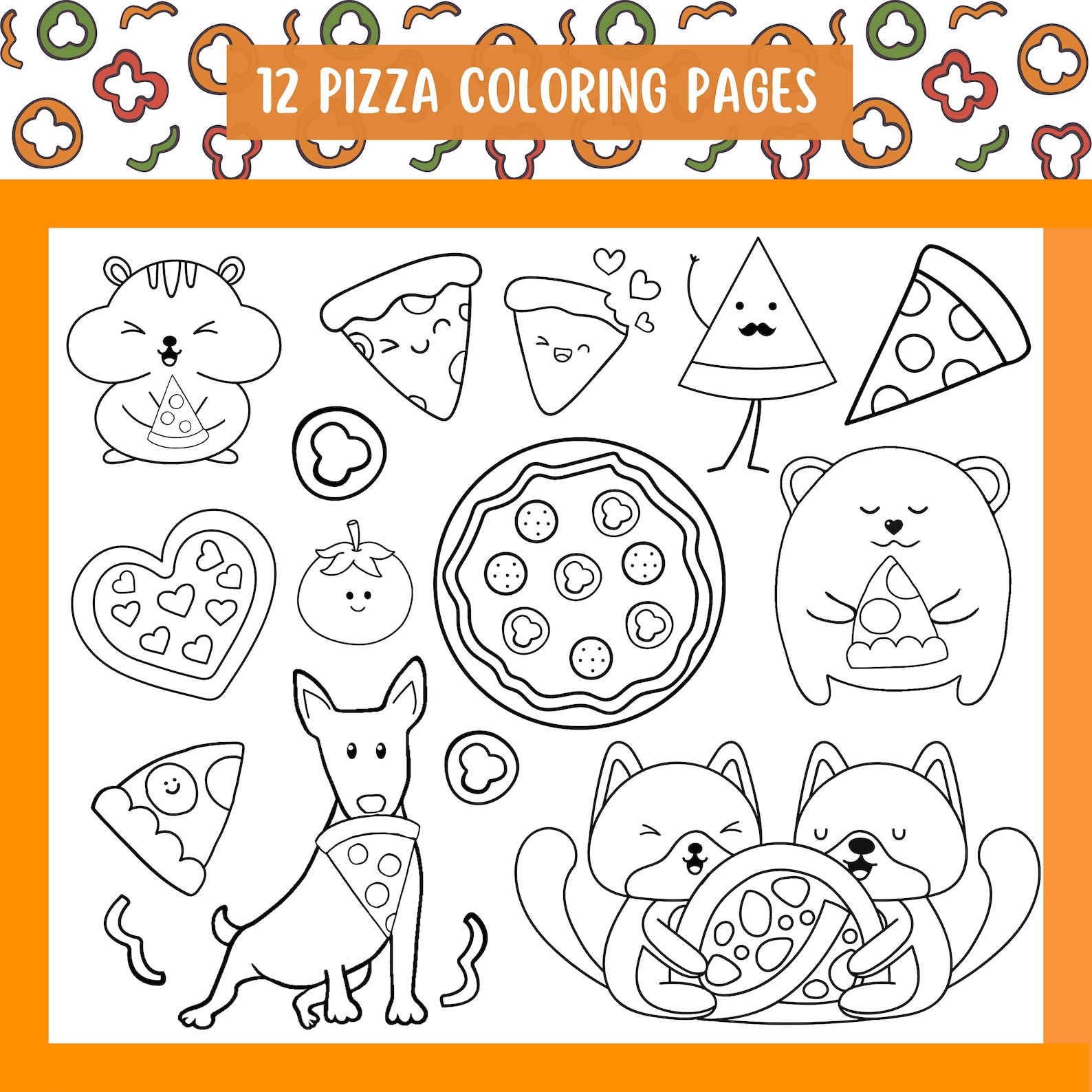 Pizza Coloring Pages for Girls and Boys, 12 Cute Food Colouring Sheets ...
