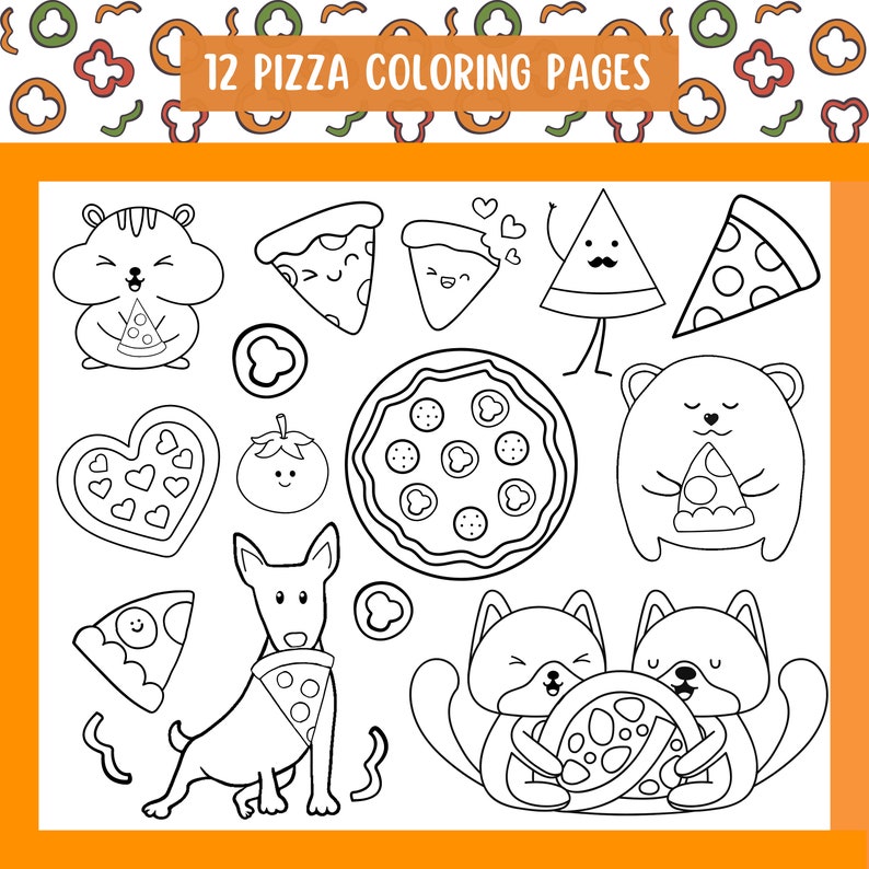 Pizza Coloring Pages for Girls and Boys, 12 Cute Food Colouring Sheets ...