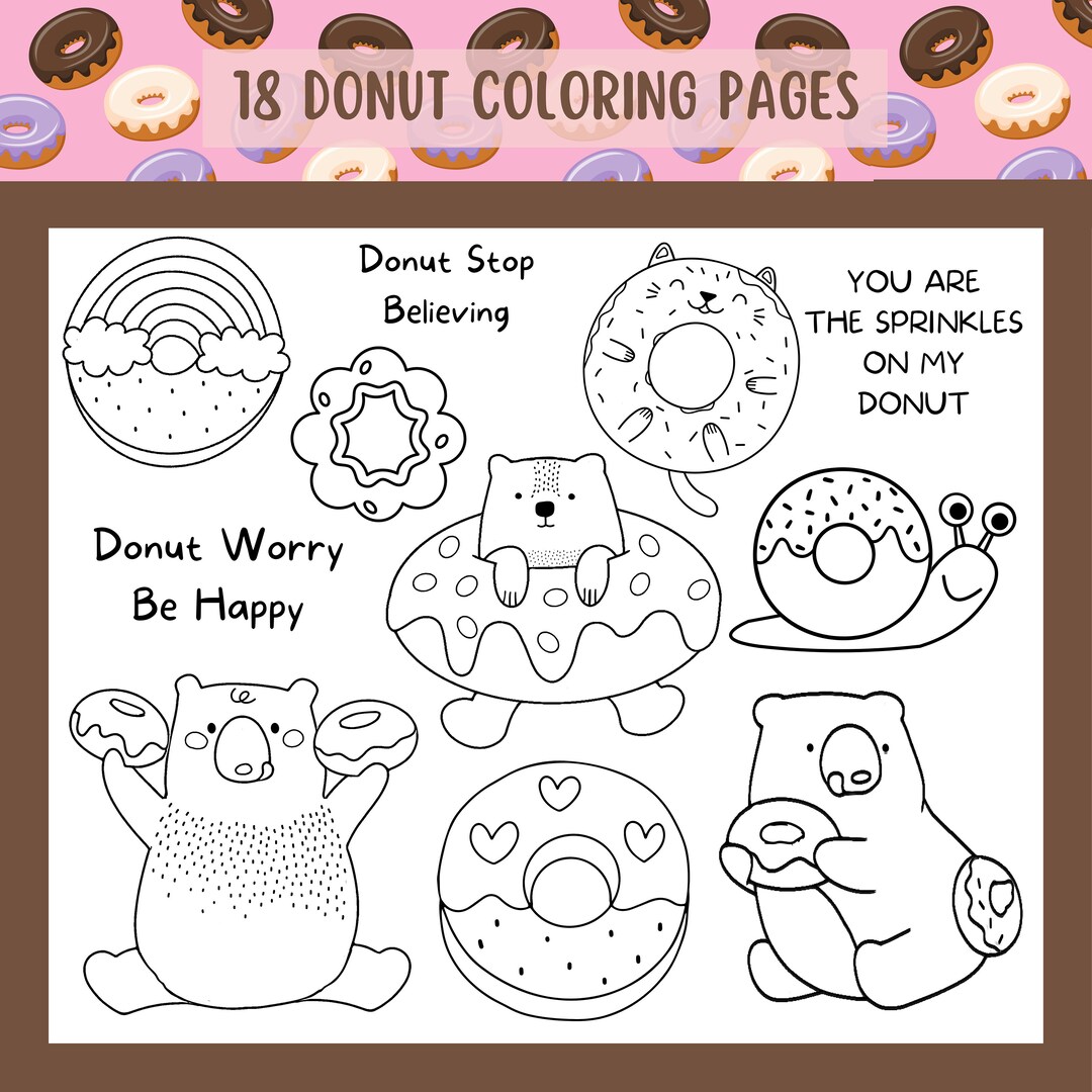 Donut Coloring Pages for Girls and Boys, 18 Colouring Sheets, Printable ...