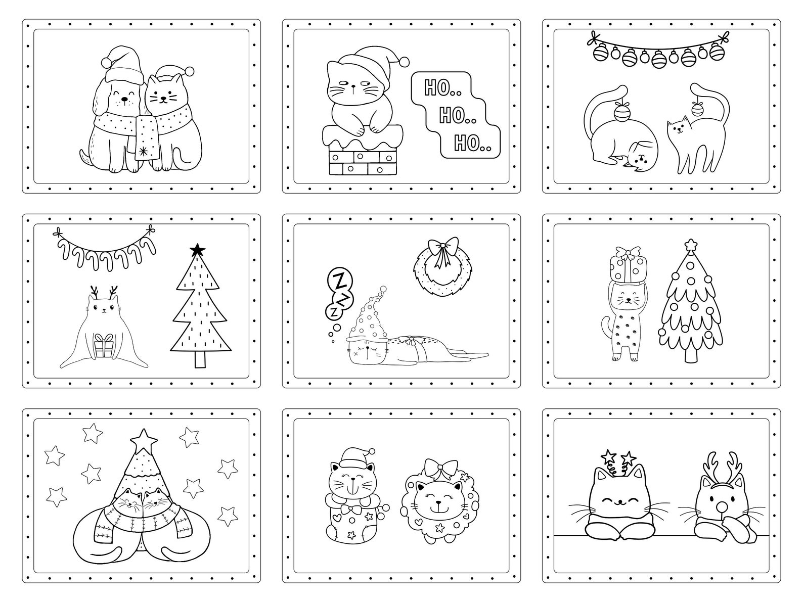 Christmas Cats Coloring Pages for Girls and Boys, 18 Printable Color ...