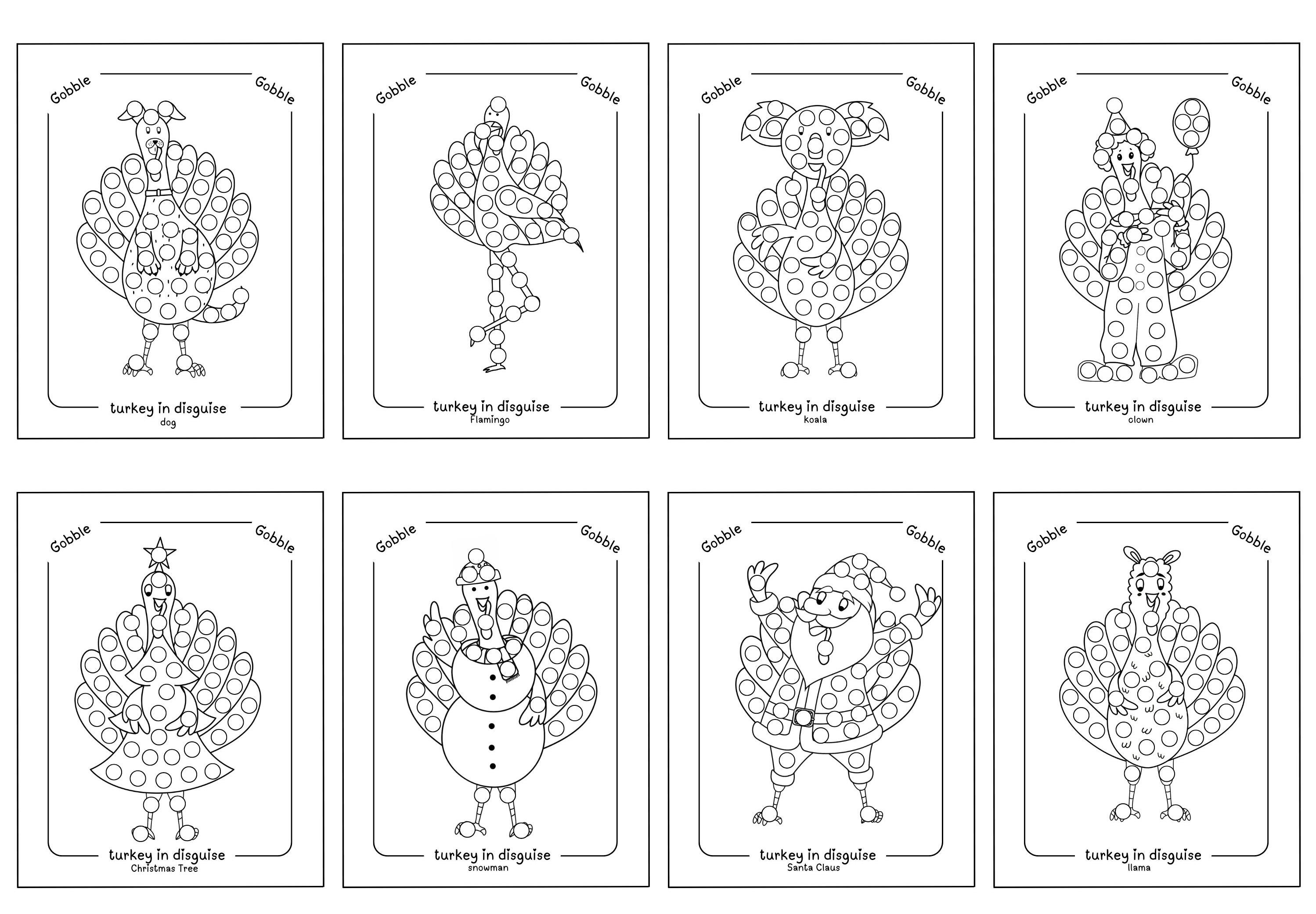 Dot Marker Turkey in Disguise Coloring Sheets, 16 Cute Coloring Pages ...