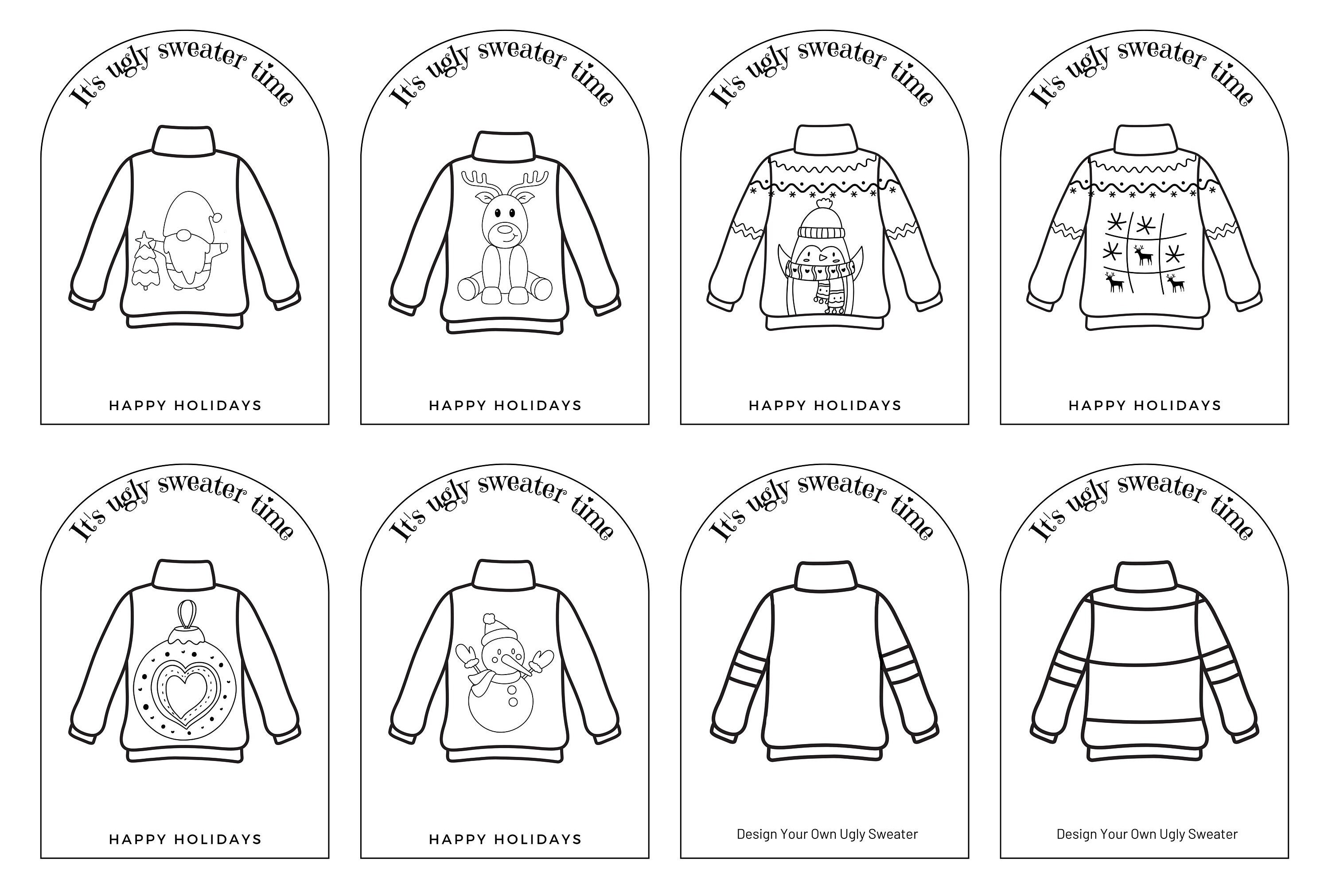 Ugly Sweater Christmas Colouring Sheets, 24 Cute Coloring Pages for ...