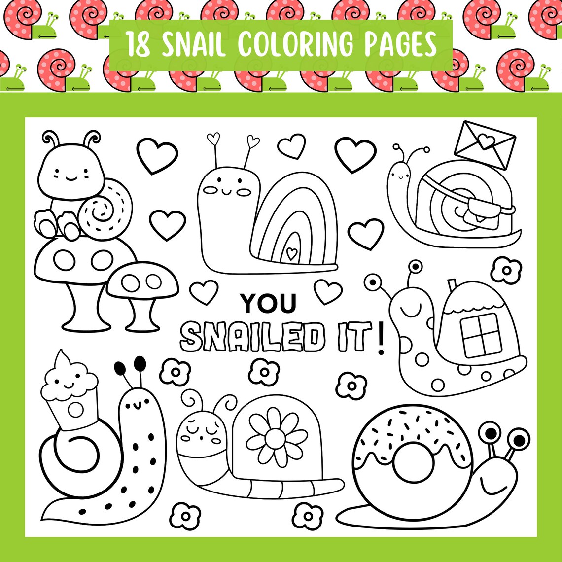 Snail Coloring Pages for Girls and Boys, 18 Cute Coloring Sheets ...