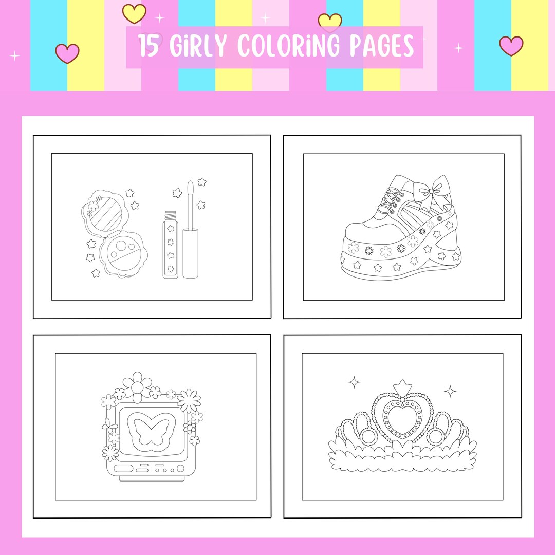 Girly Coloring Pages, 15 Cute Coloring Pages for Girls, Instant ...