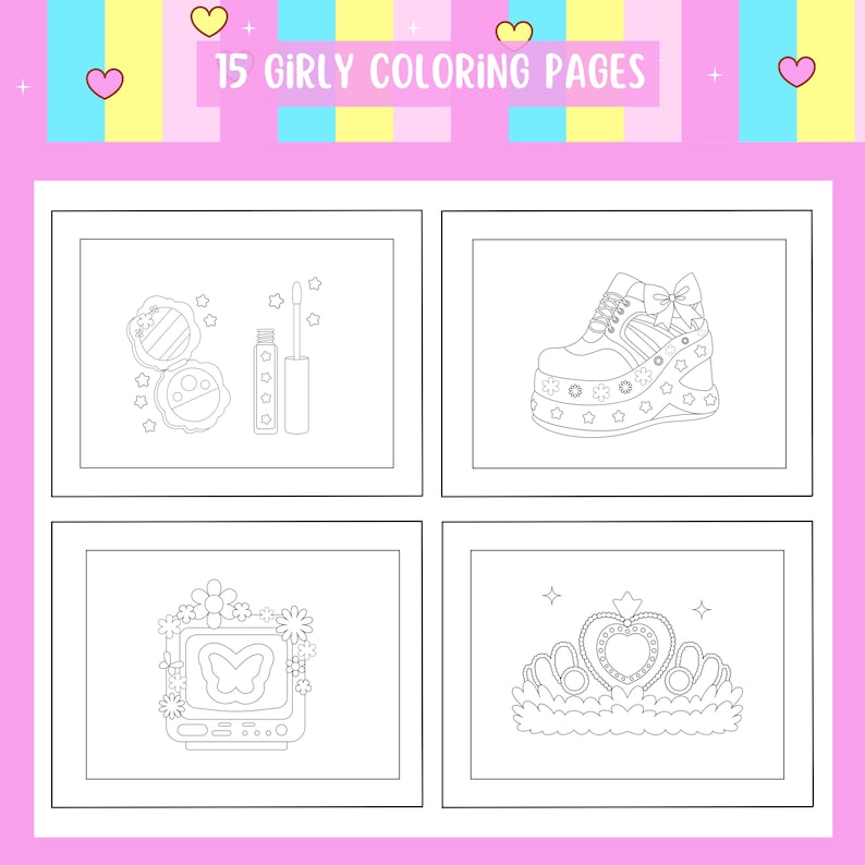 Girly Coloring Pages, 15 Cute Coloring Pages for Girls, Instant ...