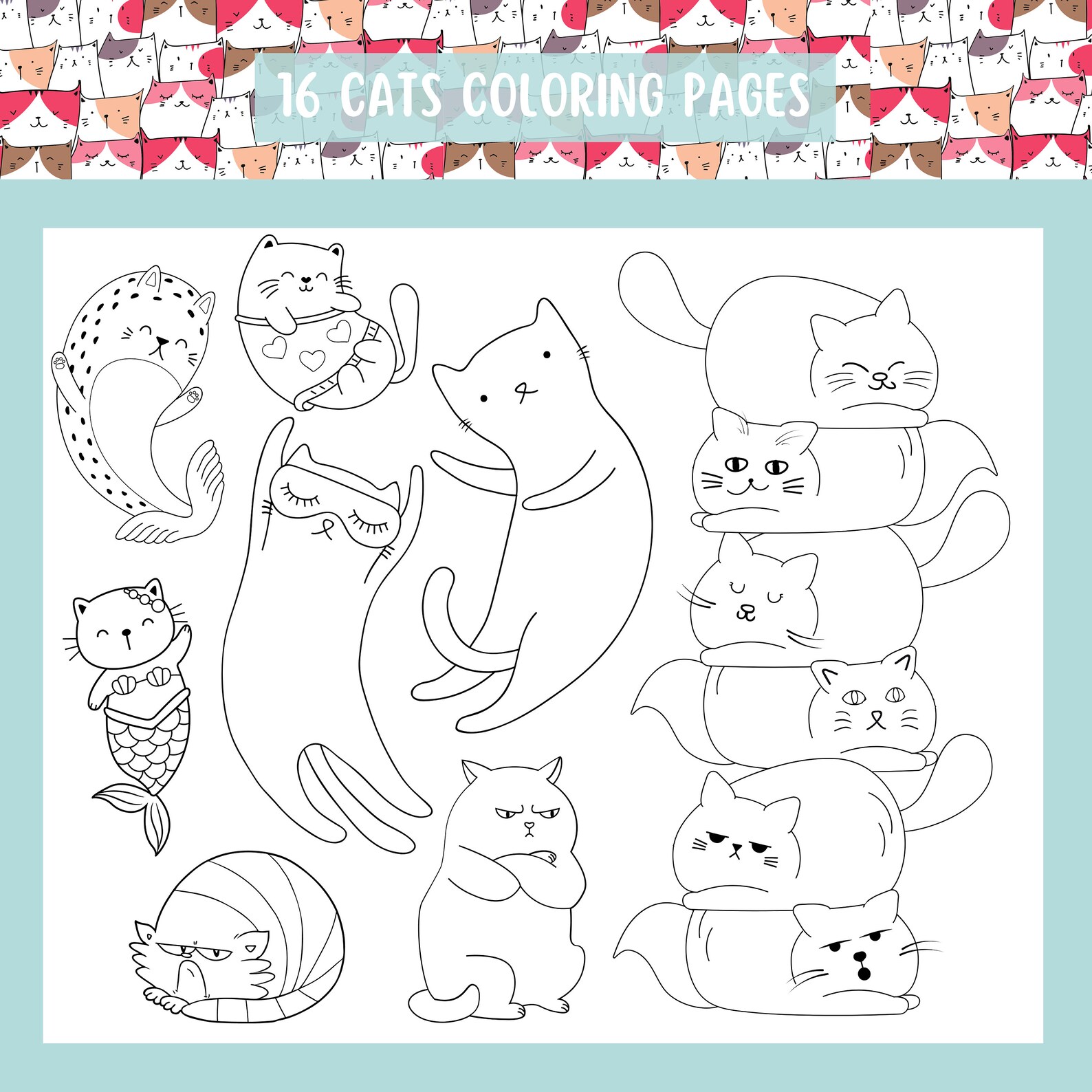 Cats Colouring Pages, 16 Cute Printable Color Sheets, Easy and Fun ...
