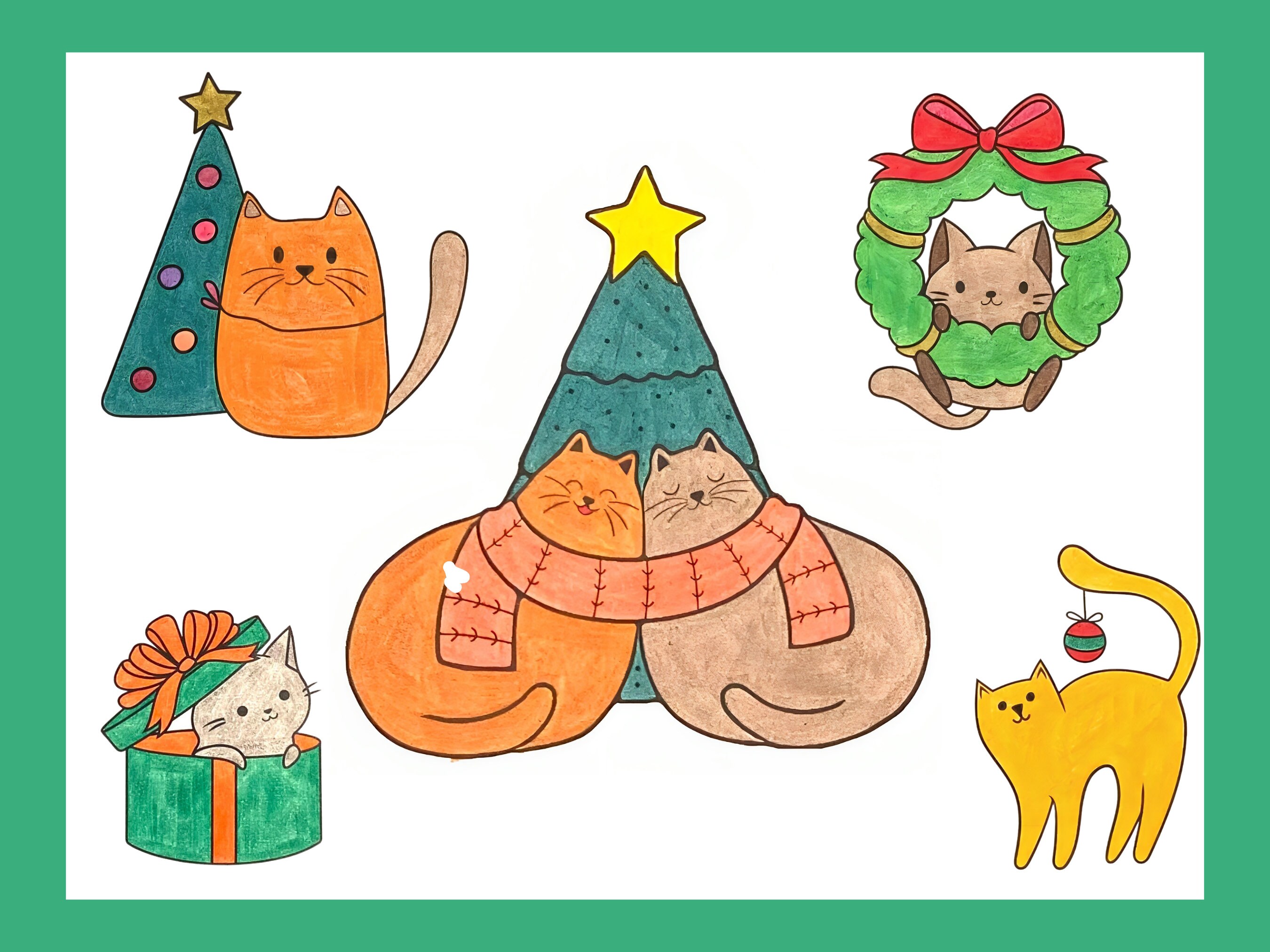 Christmas Cats Coloring Pages for Girls and Boys 15 Printable - Etsy