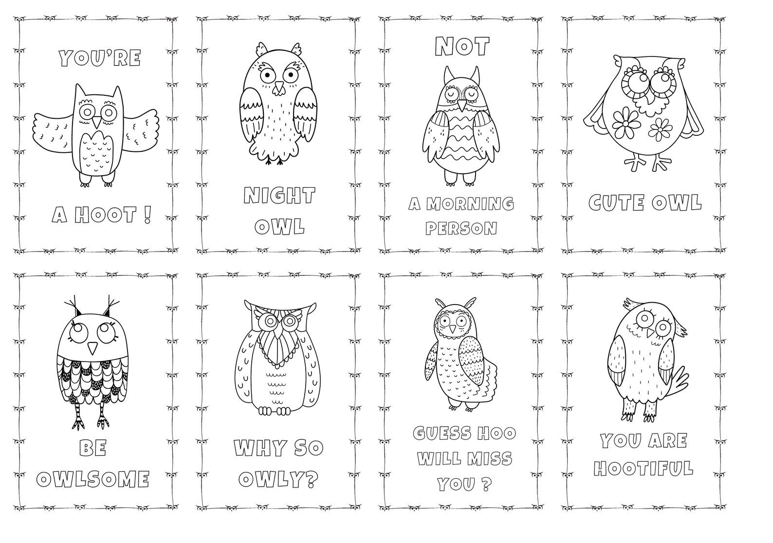 Owl Coloring Pages Bundle, Cute Bird Coloring Book, 16 Kids Coloring ...