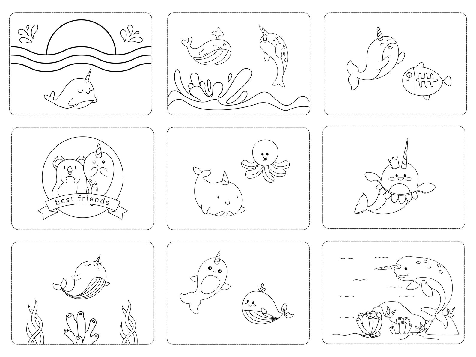 Narwhal Unicorn of the Sea Coloring Pages, 18 Cute Printable Color ...