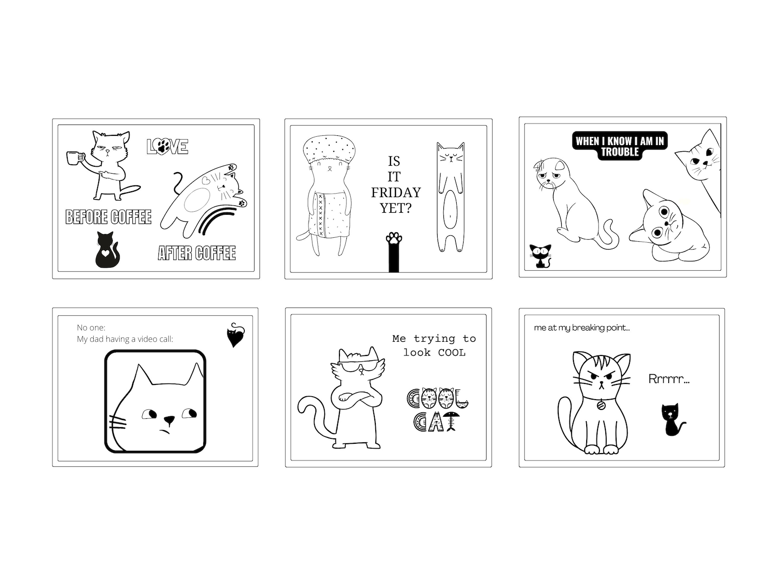 Cat Memes Coloring Pages for Girls and Boys, 12 Printable Color Sheets ...