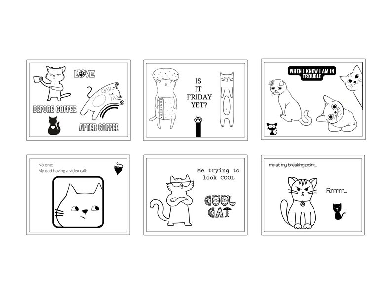 Cat Memes Coloring Pages for Girls and Boys, 12 Printable Color Sheets ...