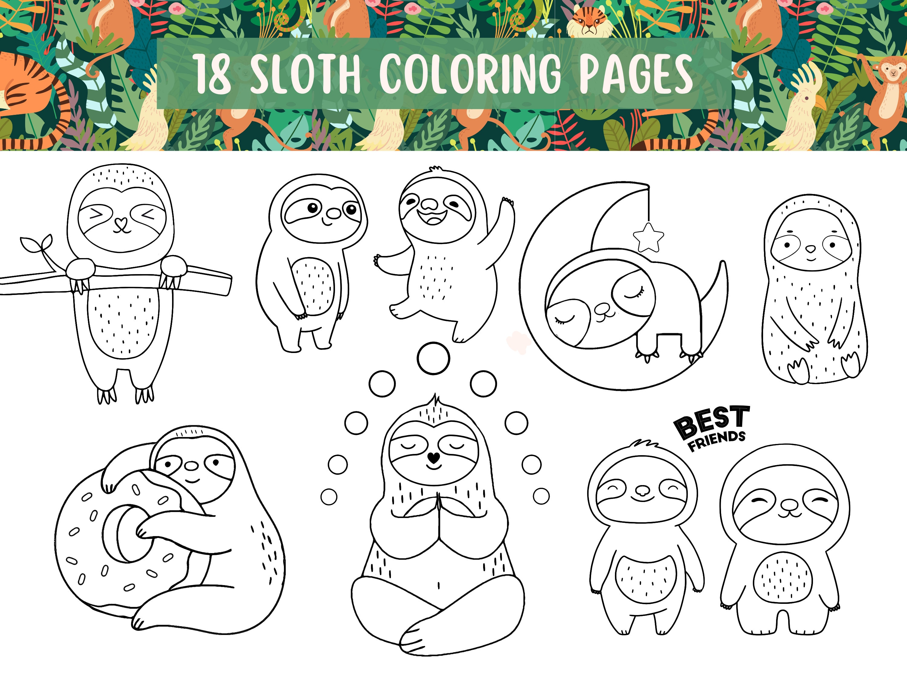 Sloth Coloring Pages for Girls and Boys 18 Cute Printable - Etsy