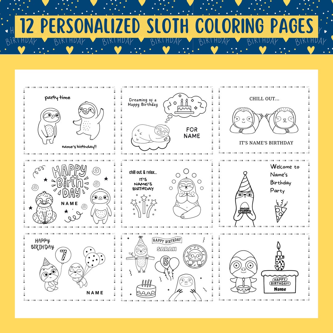 Personalized Sloth Coloring Pages for Sloth-themed Birthday Party ...
