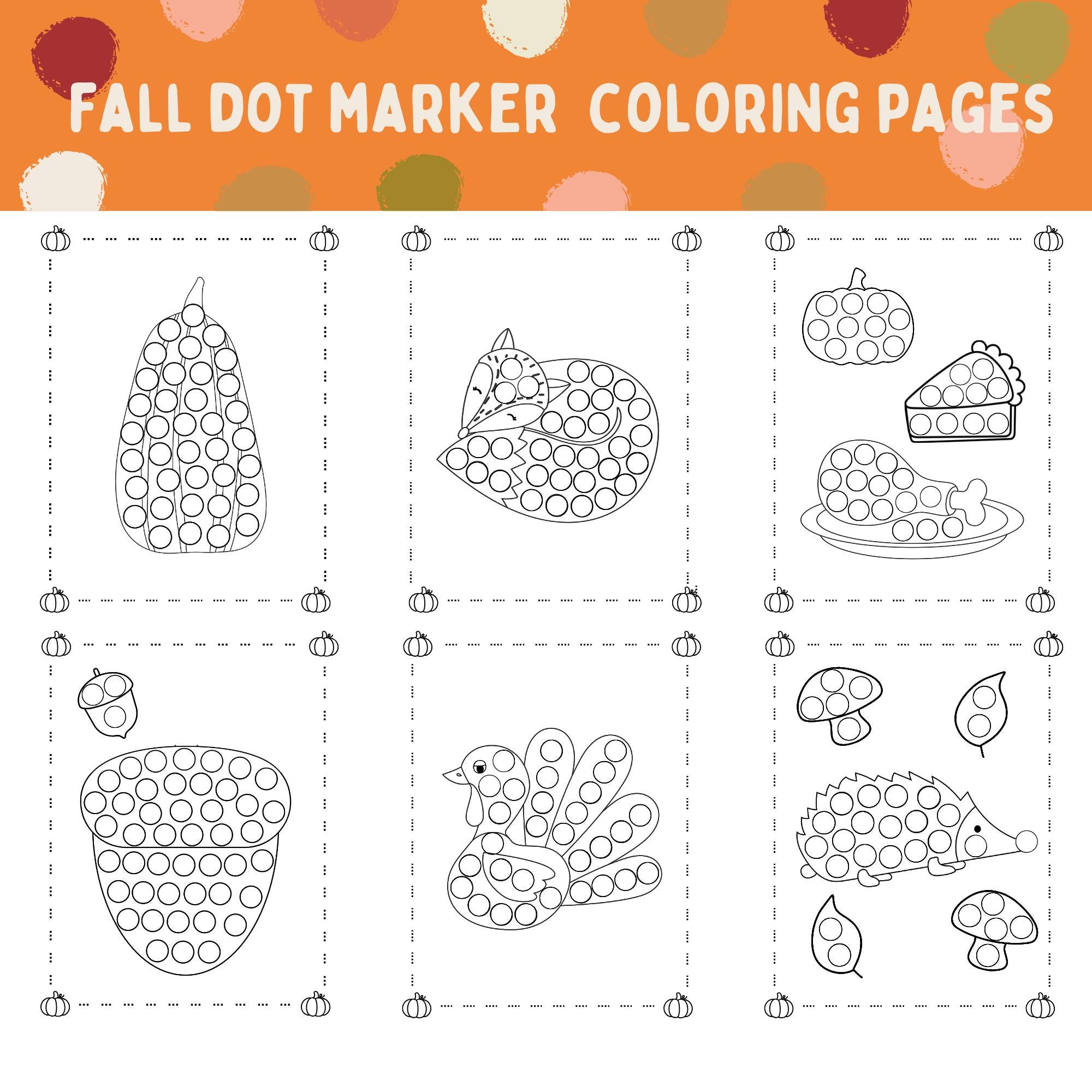 Fall Dot Marker Coloring Pages Set, Autumn Dot Marker Activity Sheets ...