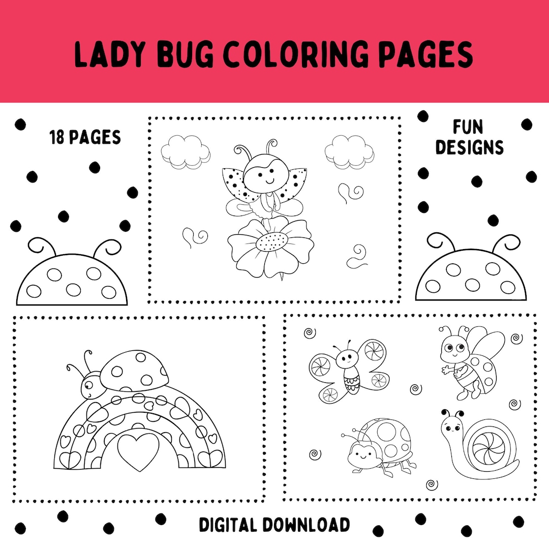 Ladybug Coloring Pages for Girls and Boys, 18 Printable Color Pages for ...