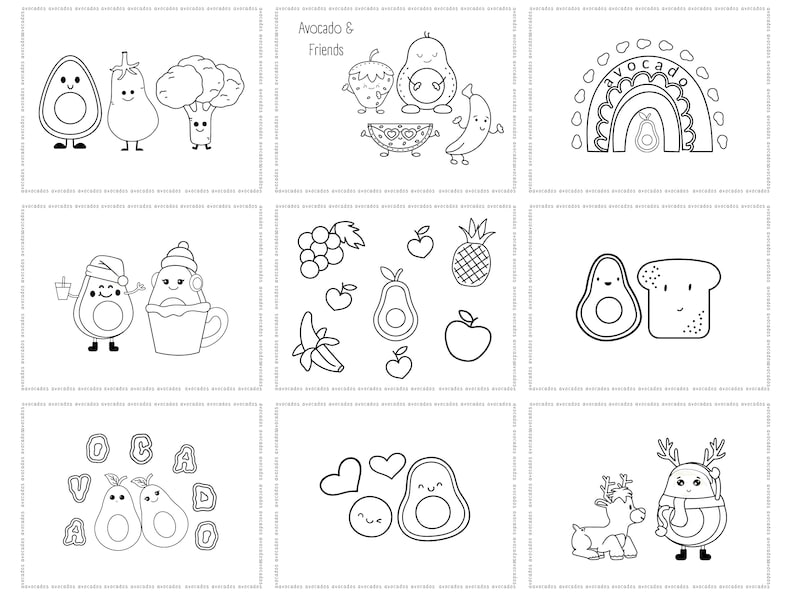 Cute Avocado Coloring Pages, 18 Printable Color Sheets, Fun Coloring ...