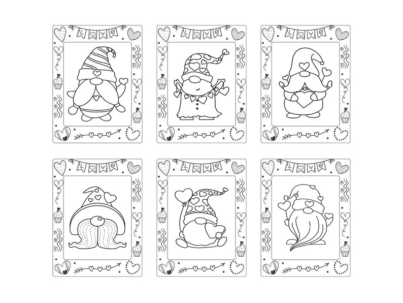 Valentine's Day Gnome Coloring Pages for Girls and Boys, 12 Printable ...