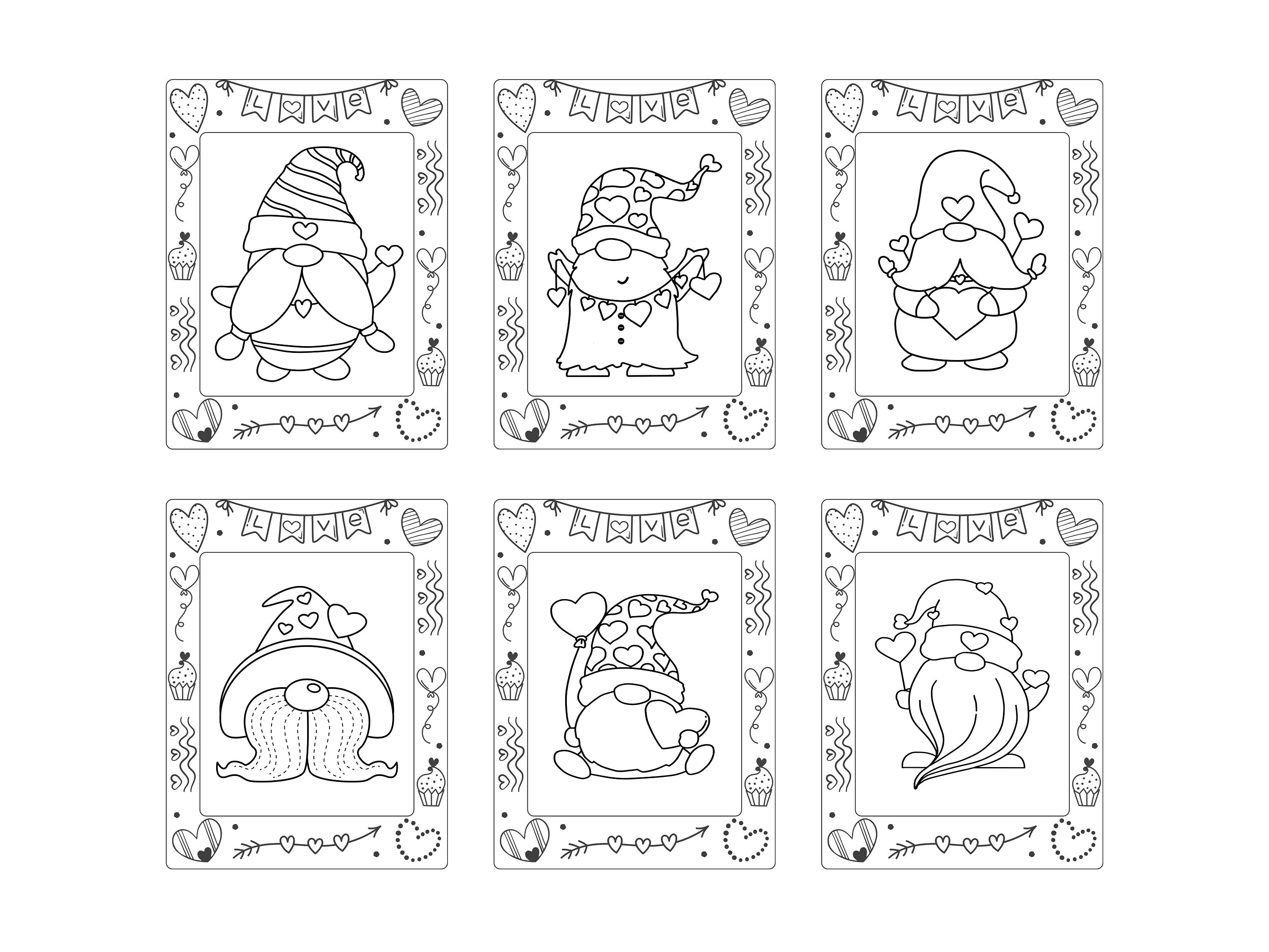 Valentine's Day Gnome Coloring Pages for Girls and Boys, 12 Printable ...