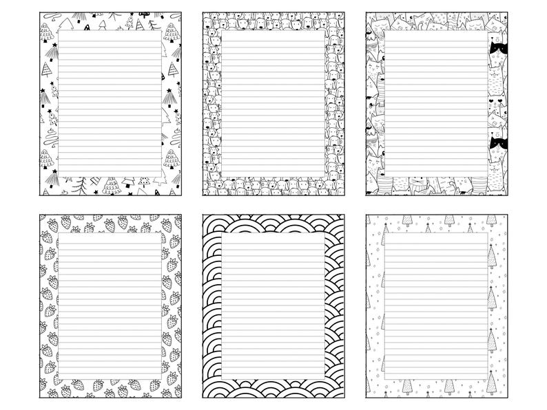 Printable Lined Journal Pages With Coloring Border, Colorable Planner ...