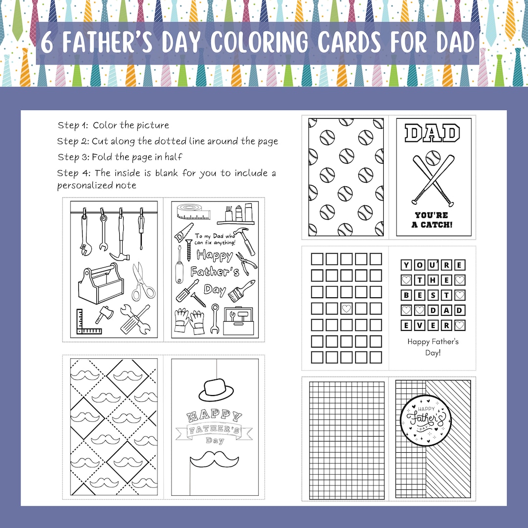 Printable Father's Day Coloring Cards for Dad, 6 DIY Gift for Dad ...